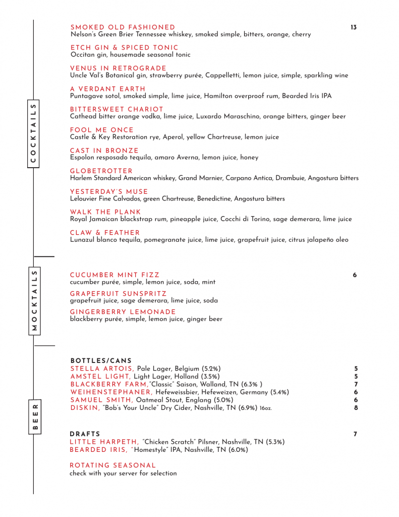 Menus | Etch Restaurant