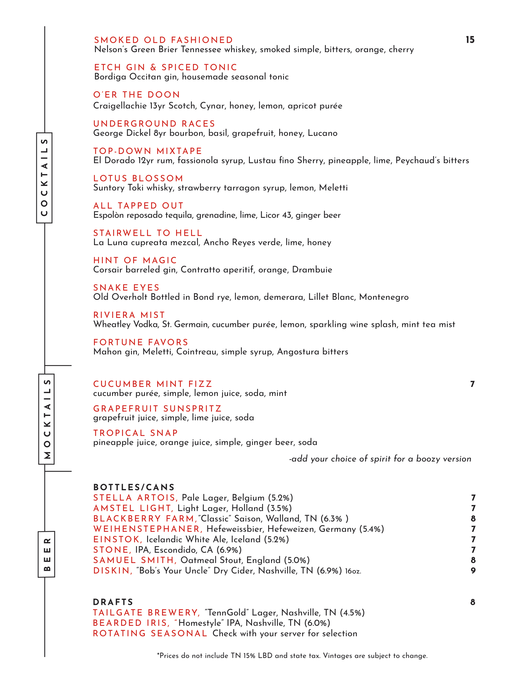 menus | etch restaurant
